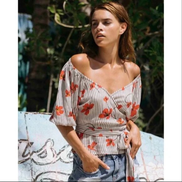 Billabong | Tops | Nwt Billabong New Lust Vneck Wrap Top Striped Floral ...
